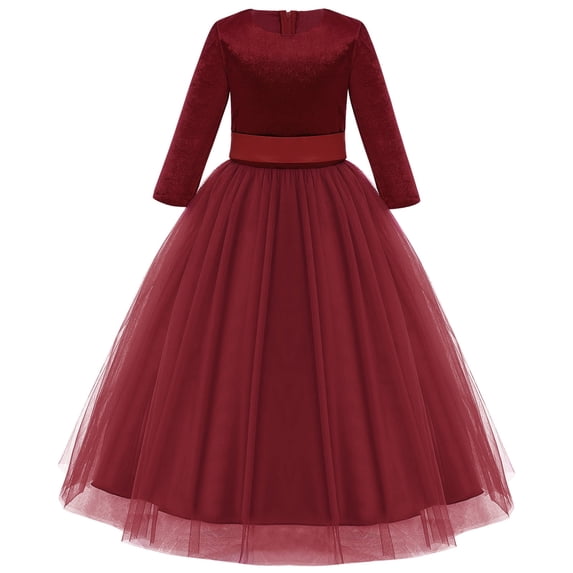 AoDai Flower Girl Velvet Floral Gradient Sequins Dress for Kids Wedding ...