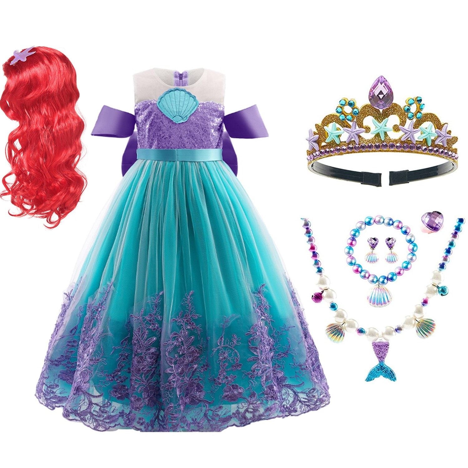 AoDai Girls Mermaid Costume Princess Dress Up Lace Off Shoulder Evening ...