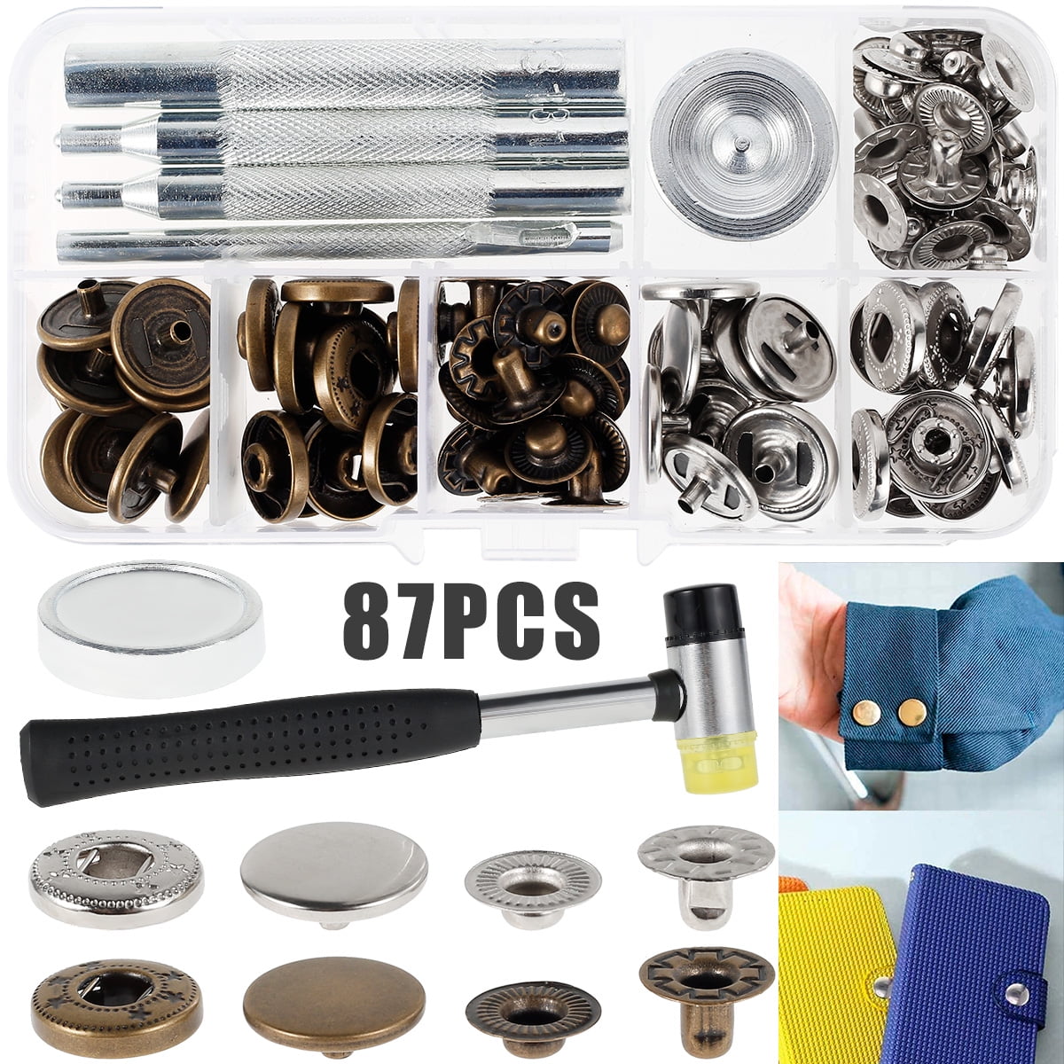 Ghojet 87pcs Leather Snaps Fasteners Kit 15mm Metal Button Snaps Press ...