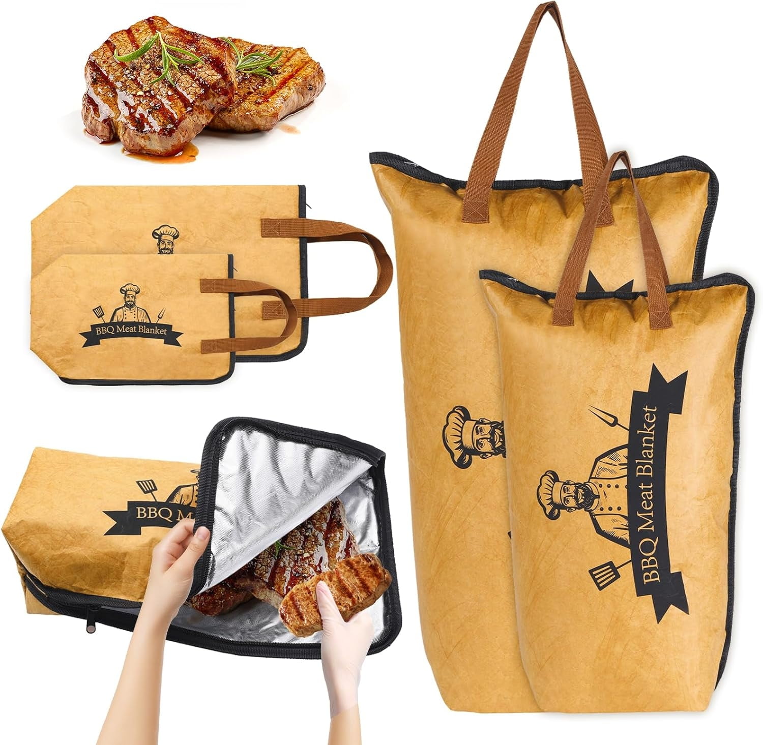 AoHui 2 Pack BBQ Blanket for Resting Meat, 21&15 Inch Reusable Smoker Meat Resting Blanket with ...