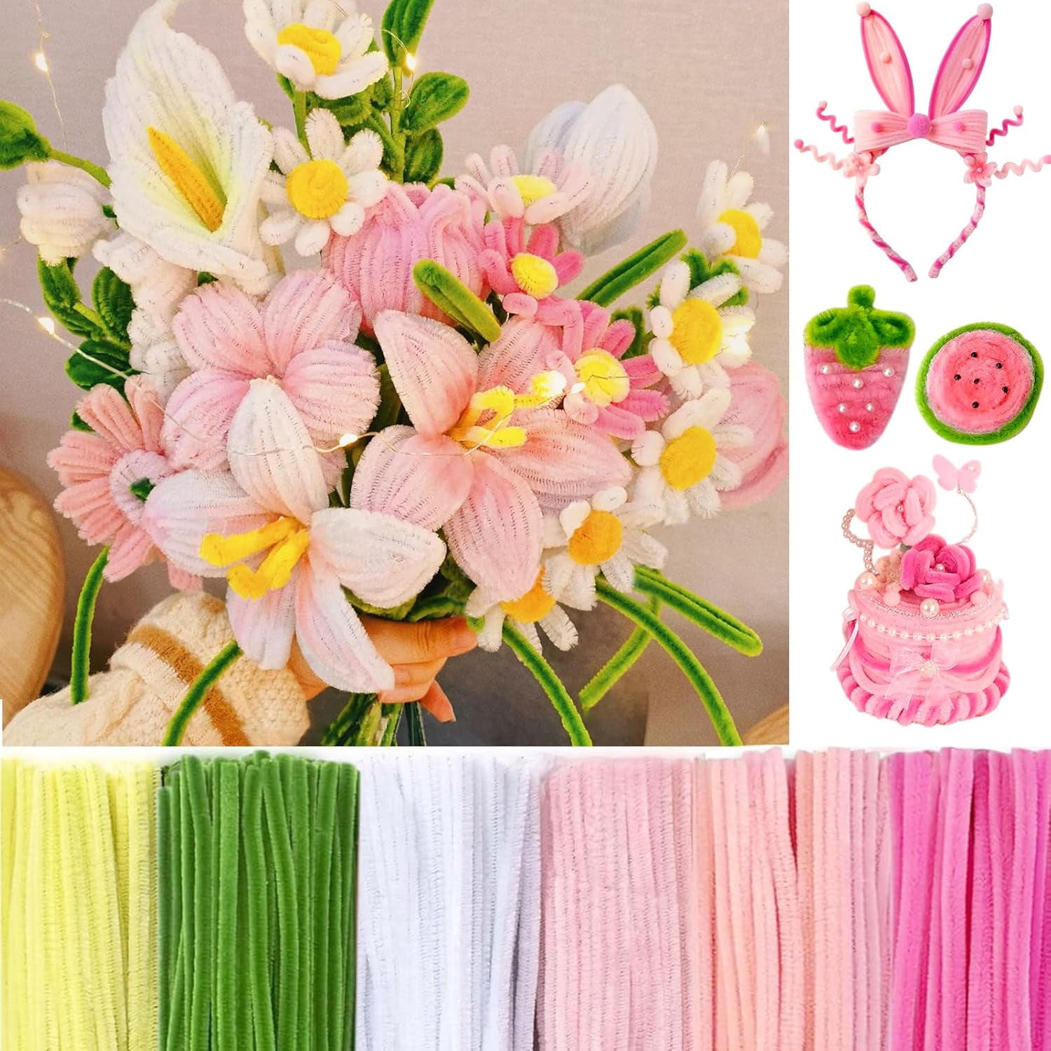 AoHui 600 Pcs Pink Pipe Cleaners Craft for Flowers, Pastel Chenille ...