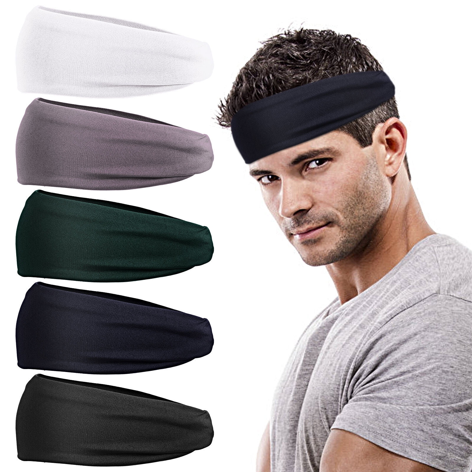 Aoanydony Pack of 5 Elastic Sports Sweatband Home Yoga Fitness Headband ...