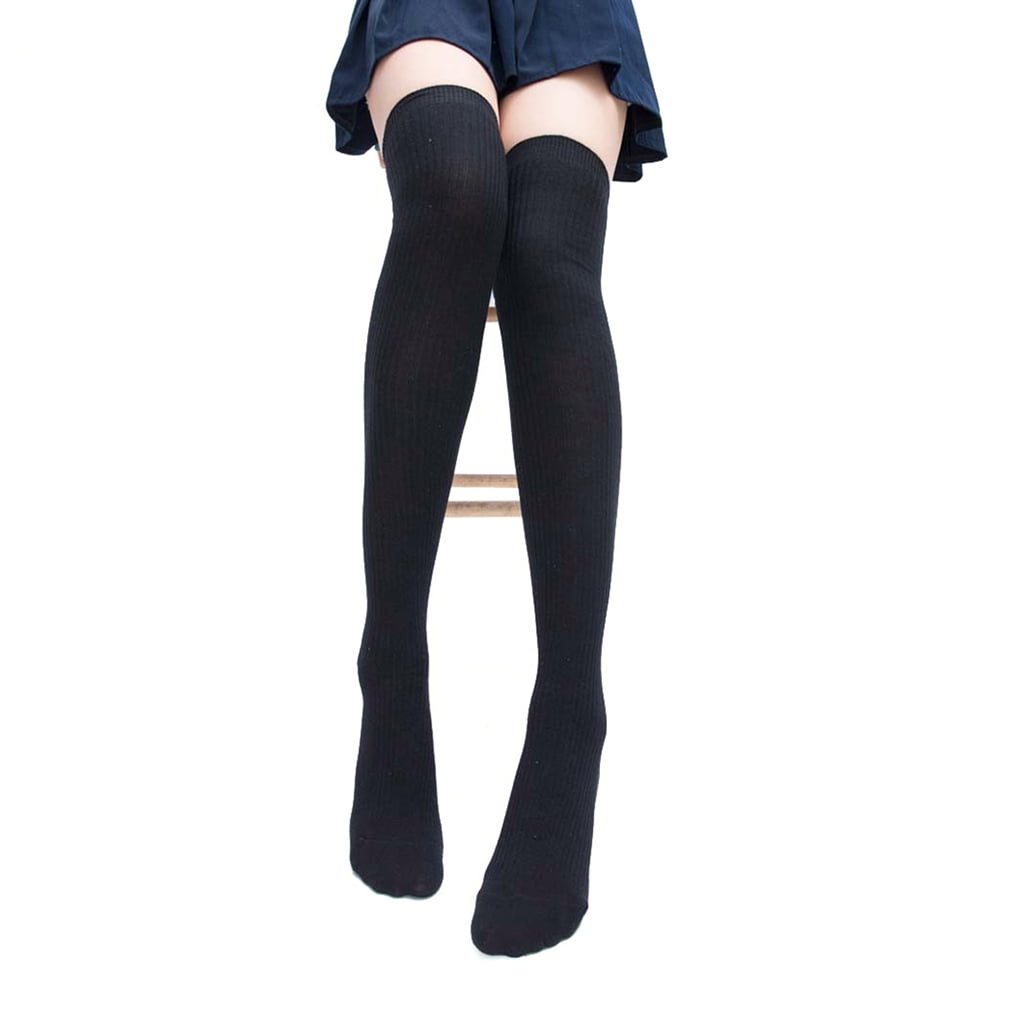 Aoanydony Women Knit Long Pile Socks Over Knee Thigh High School Girl ...