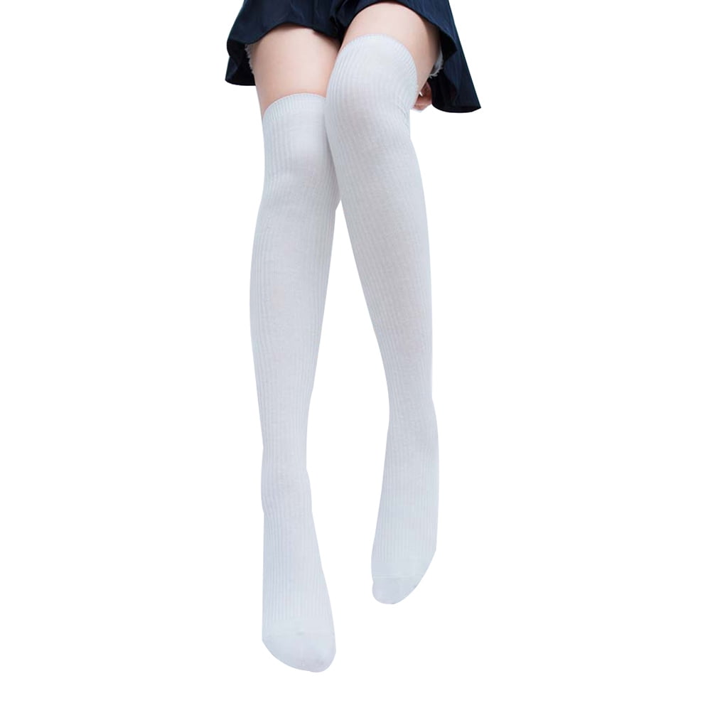 Aoanydony Women Knit Long Pile Socks Over Knee Thigh High School Girl ...