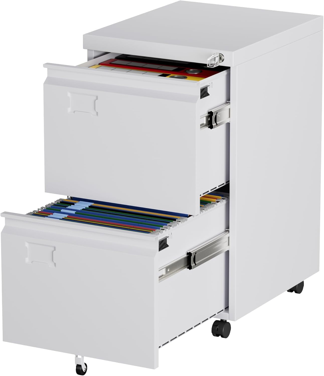 Aobabo 2 Drawer File Cabinet with Lock,Metal Filing Cabinet with Wheels ...