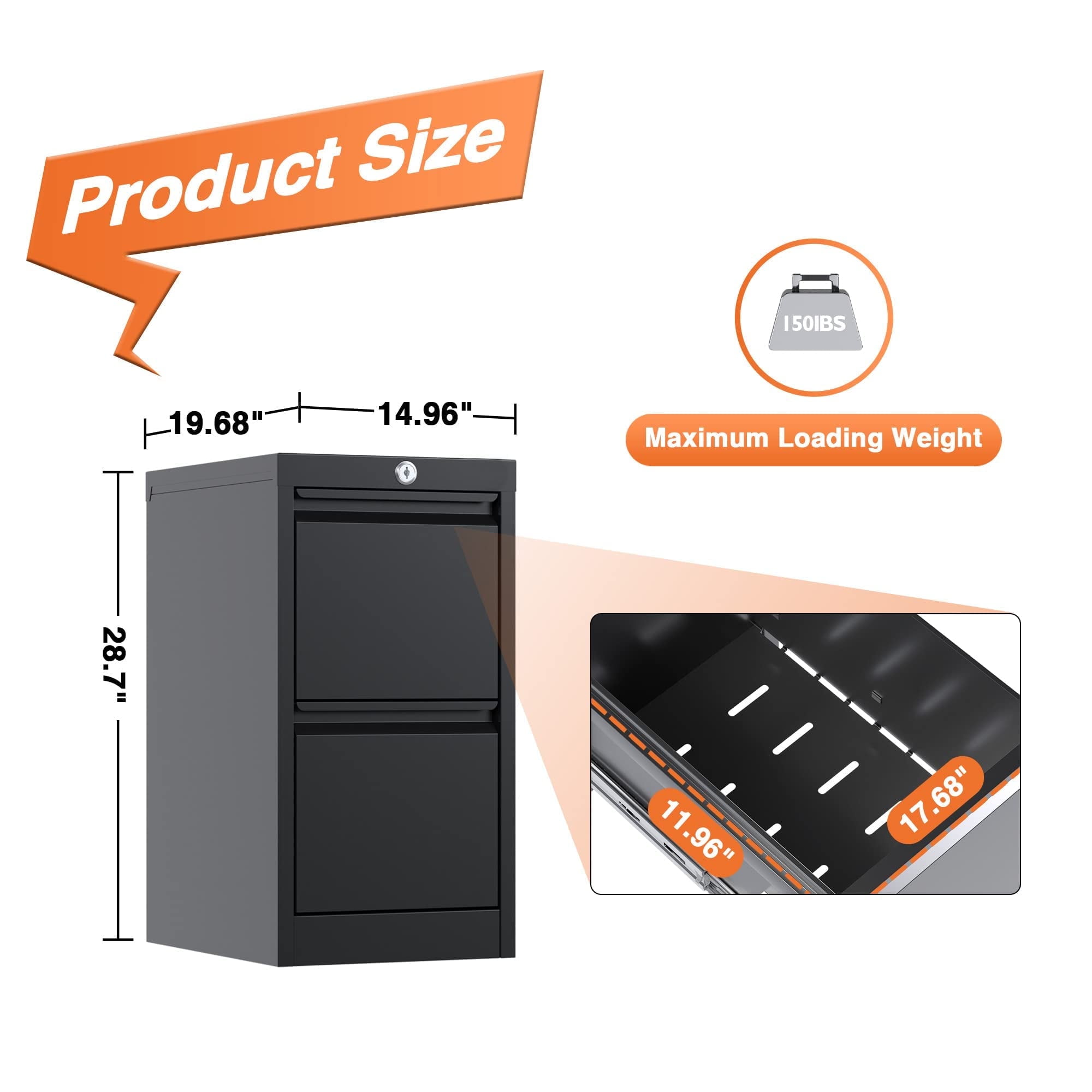 Aobabo 2 Drawer File Cabinet, Metal Vertical File Storage Cabinet with ...