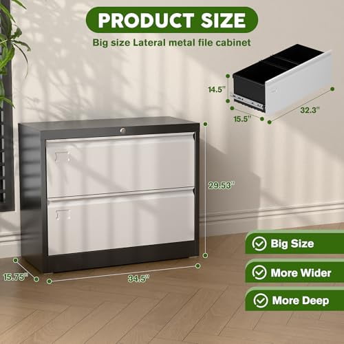Aobabo 2 Drawer Lateral File Cabinet,Metal Filing Cabinet with Lock ...