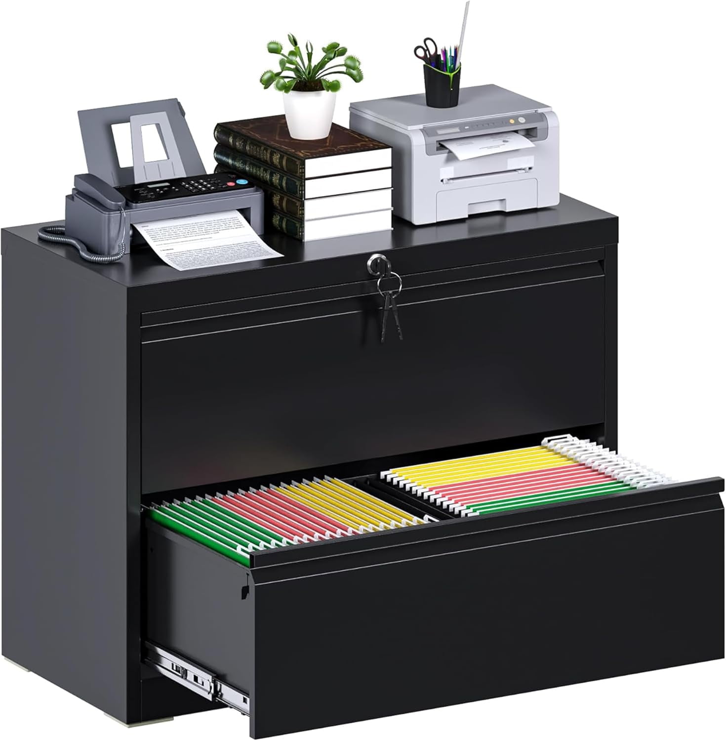 Aobabo 2 Drawer Wide Lateral File Cabinet, Metal Filing Cabinet with ...
