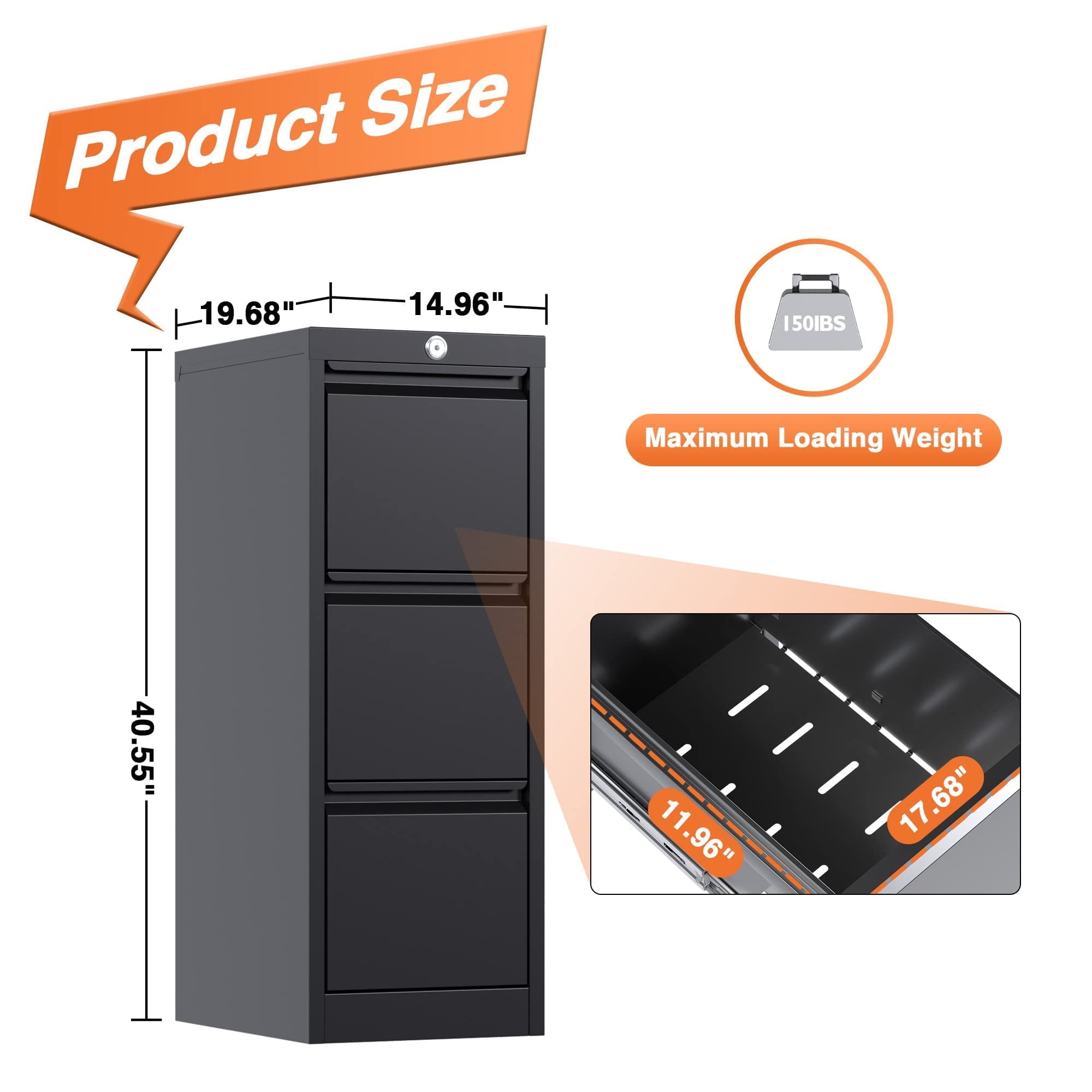 Aobabo 3 Drawer File Cabinet, Metal Vertical File Storage Cabinet with ...
