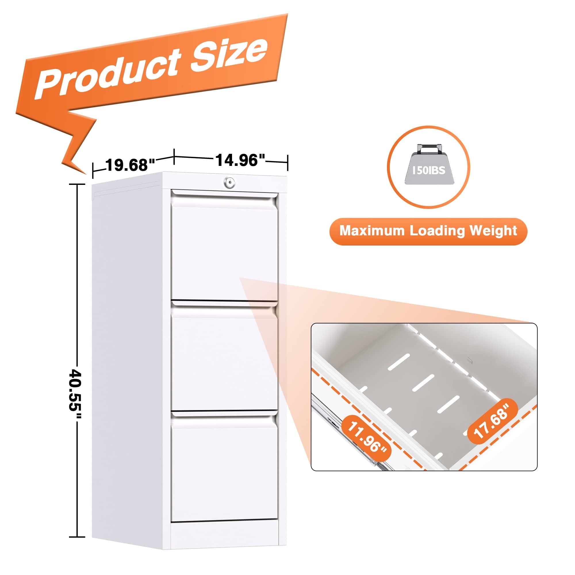 Aobabo 3 Drawer File Cabinet, Metal Vertical File Storage Cabinet with ...