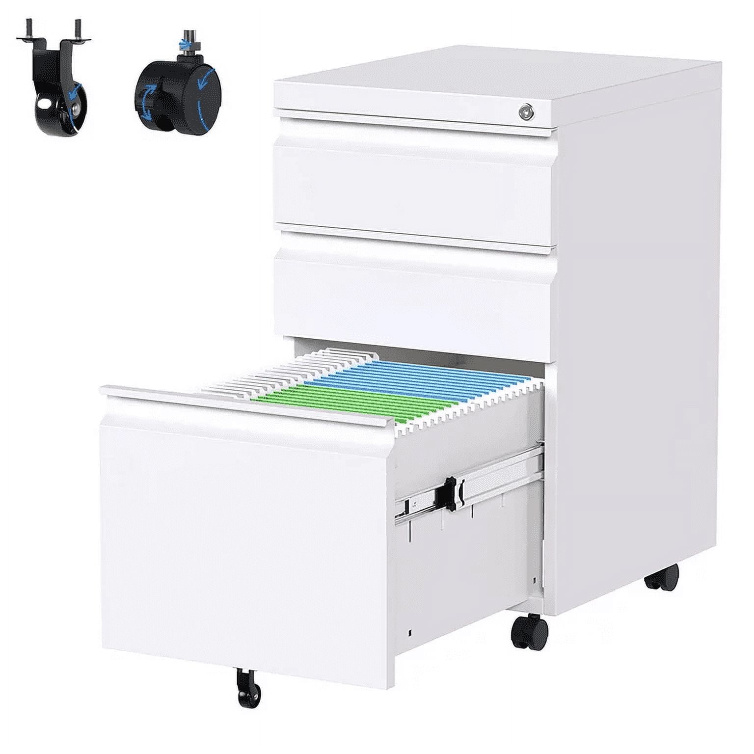 AOBABO Portable 3-Drawer Metal File Cabinet with Lock and Wheels, Fully ...
