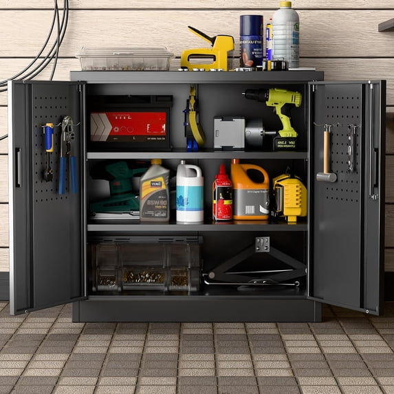 Aobabo 31.5" H Small Garage Storage Cabinet with Pegboard,Lockable File ...