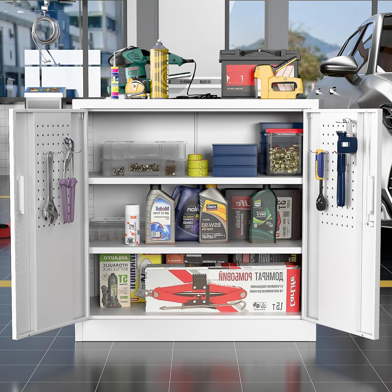 Aobabo 31.5" H Small Garage Storage Cabinet with Pegboard,Lockable File ...