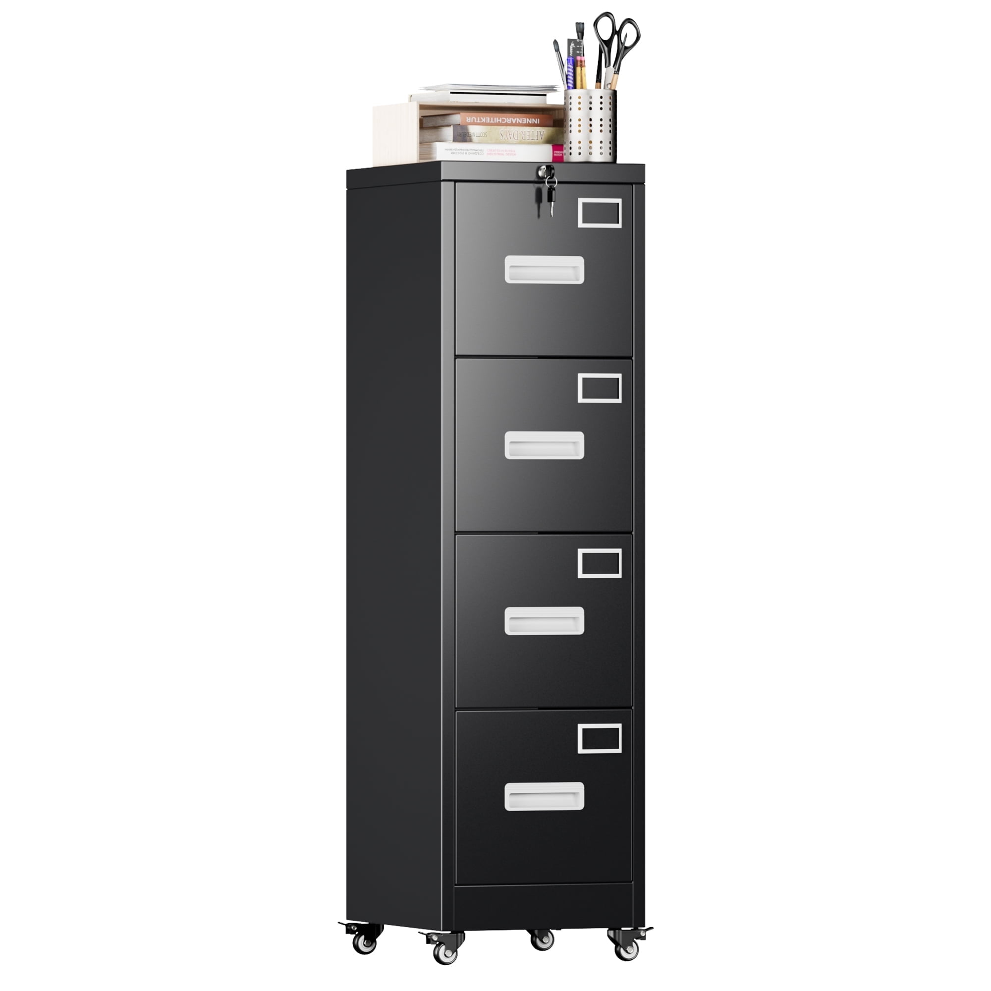 AOBABO 4 Drawer File Cabinet, Lockable Metal Storage, 14.96"W x 17.72"D ...