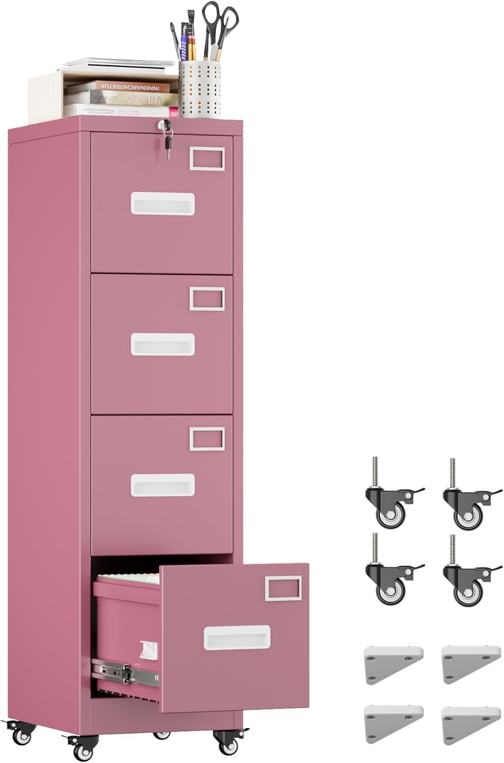 Aobabo 4 Drawer File Cabinet with wheels, Metal Vertical File Storage ...