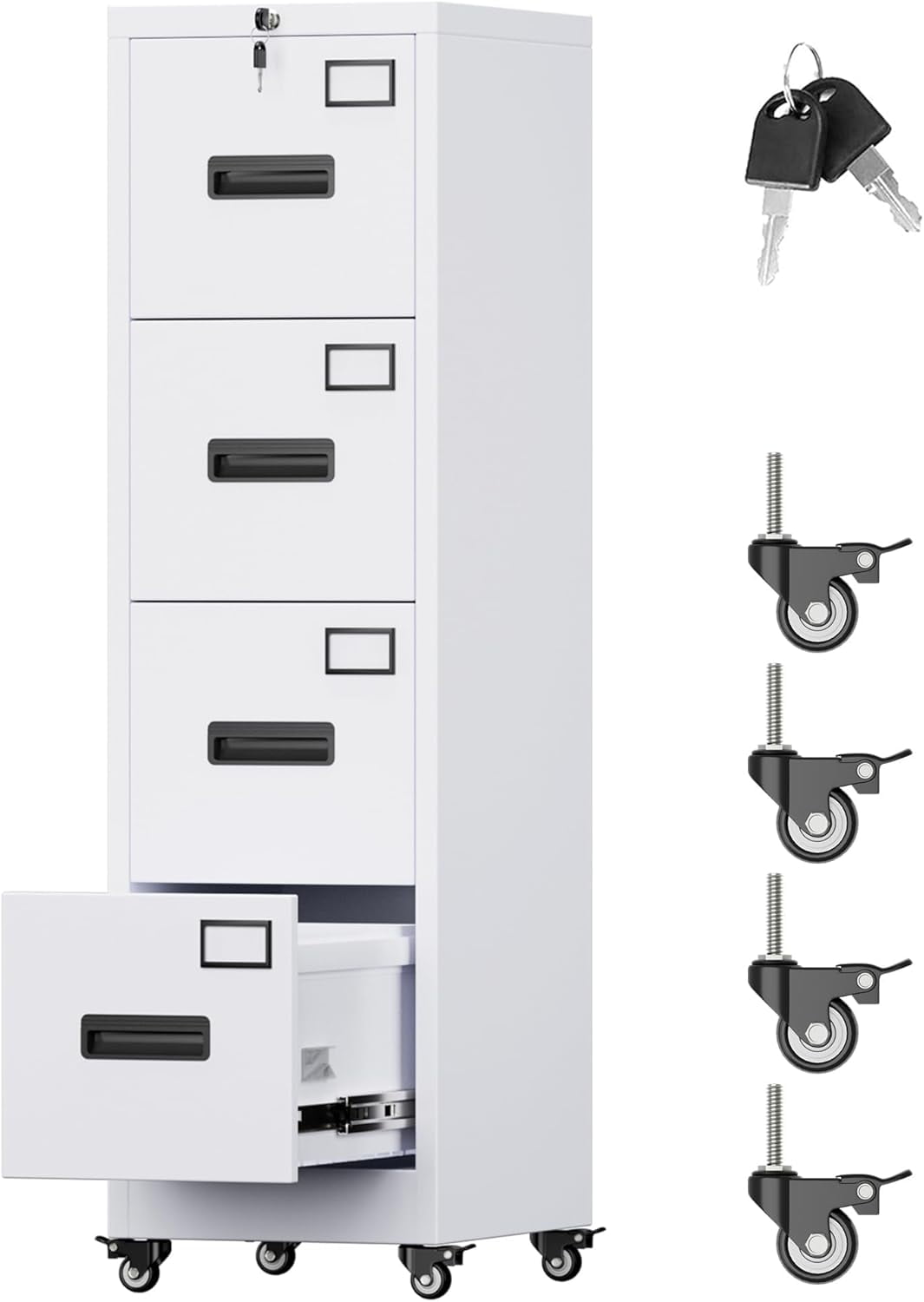 Aobabo 4 Drawer File Cabinet with Wheels, Lockable Metal Filing Cabinet ...