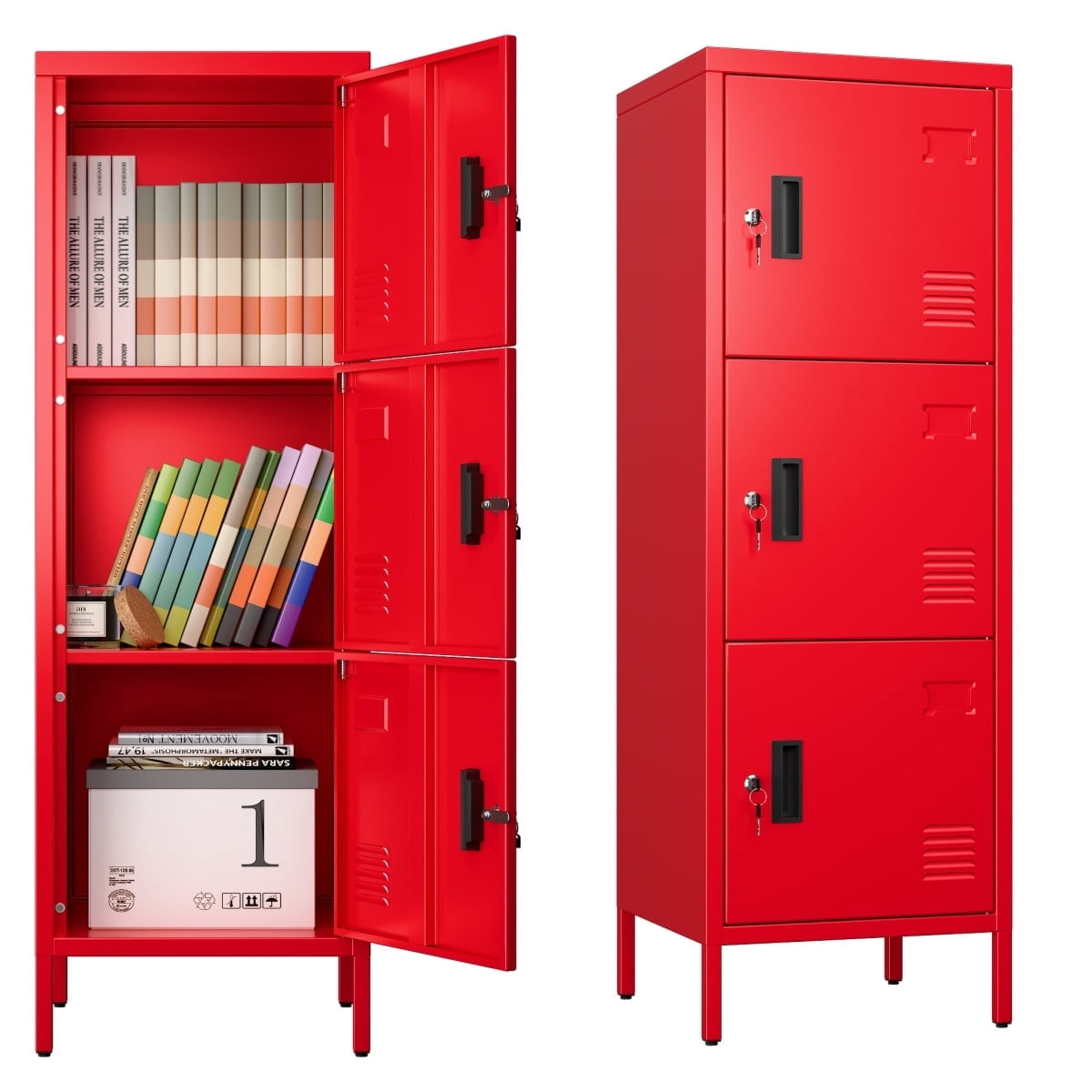 Aobabo 47.3" H Metal Locker with Ventilation Holes,3 Door Metal Storage ...