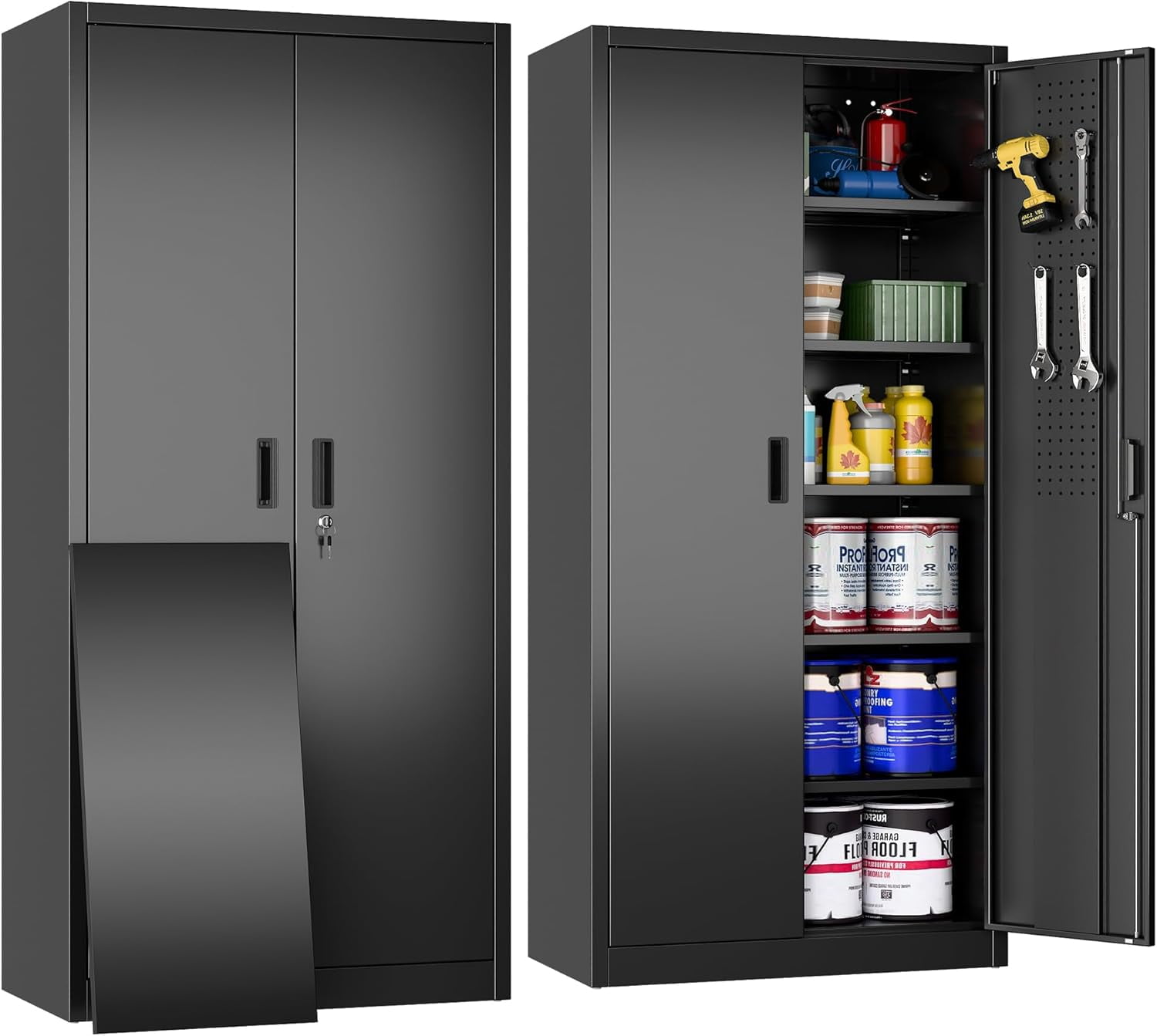 Aobabo 71" H×34" W×18" D Metal Storage Cabinet with Pegboards, Locking ...