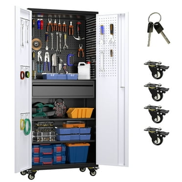 GangMei Metal Rolling Garage Storage Cabinet with Multi Use Pegboard ...