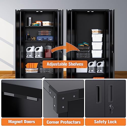 Aobabo 72" H 2 Metal Storage Cabinet with Wheels, Lockable Cabinet with ...