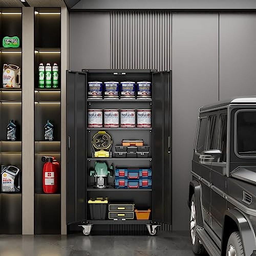 Aobabo 72" H 2 Metal Storage Cabinet with Wheels, Lockable Cabinet with ...