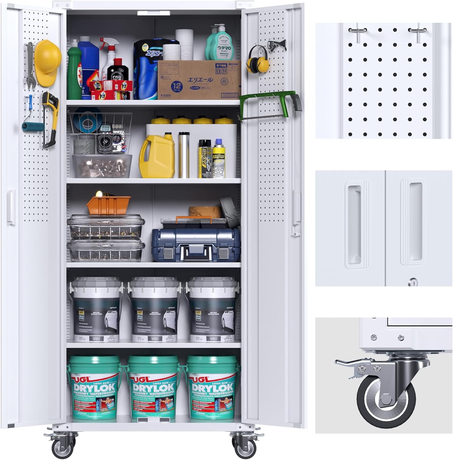 Aobabo 72" H Metal Storage Cabinet with Wheels for Garage, Locking ...