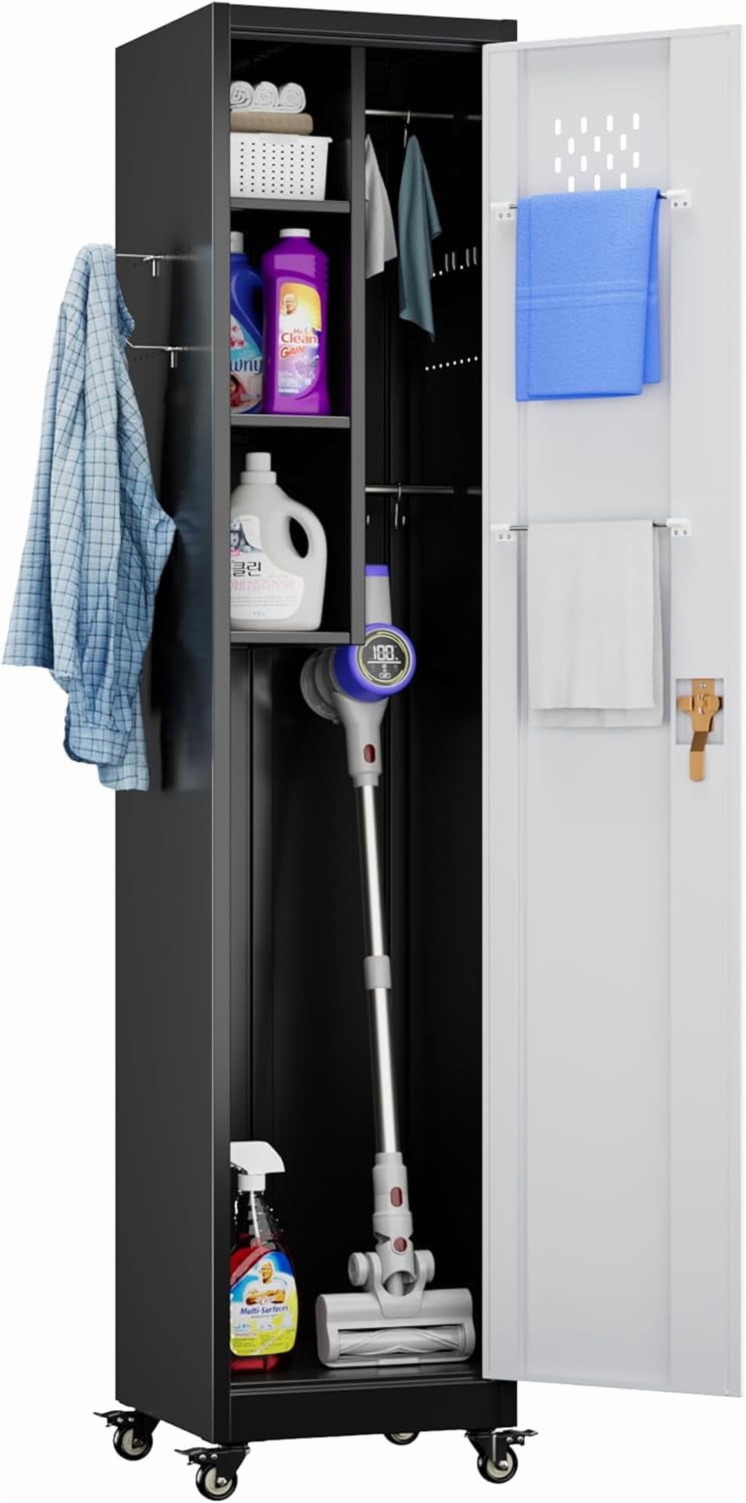 Aobabo 72" H Storage Cabinet with Wheels, Lockable Metal Cleaning Tool ...