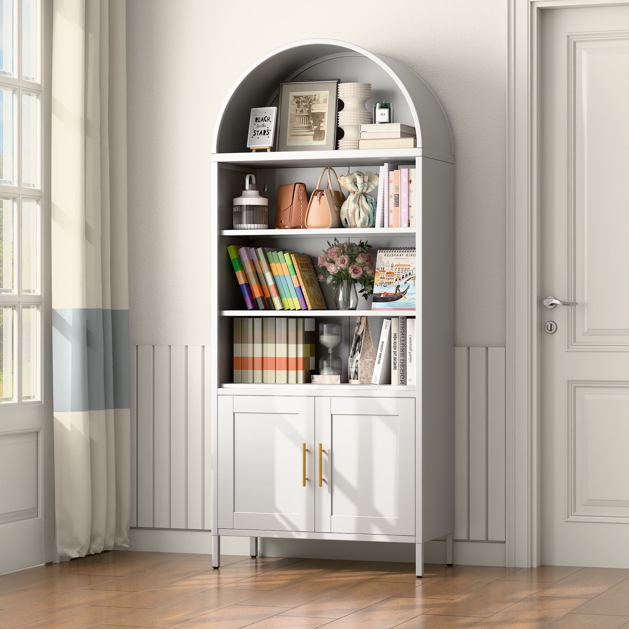 Aobabo 73" H Metal Arched Bookcase Cabinet, Arch Kitchen Pantry Storage ...