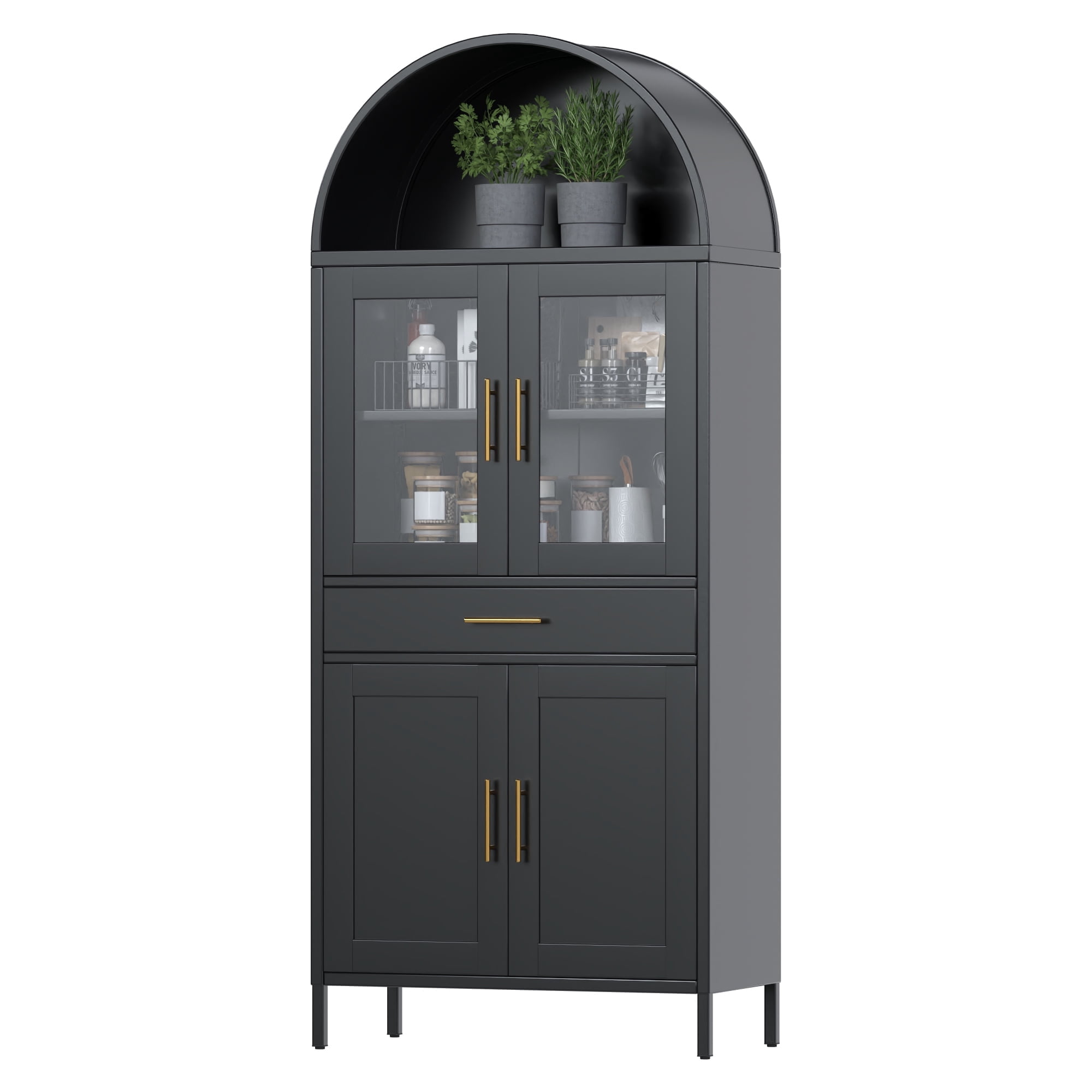 Aobabo 73'' H Metal Arched Storage Display Cabinet, Arch Kitchen Pantry ...