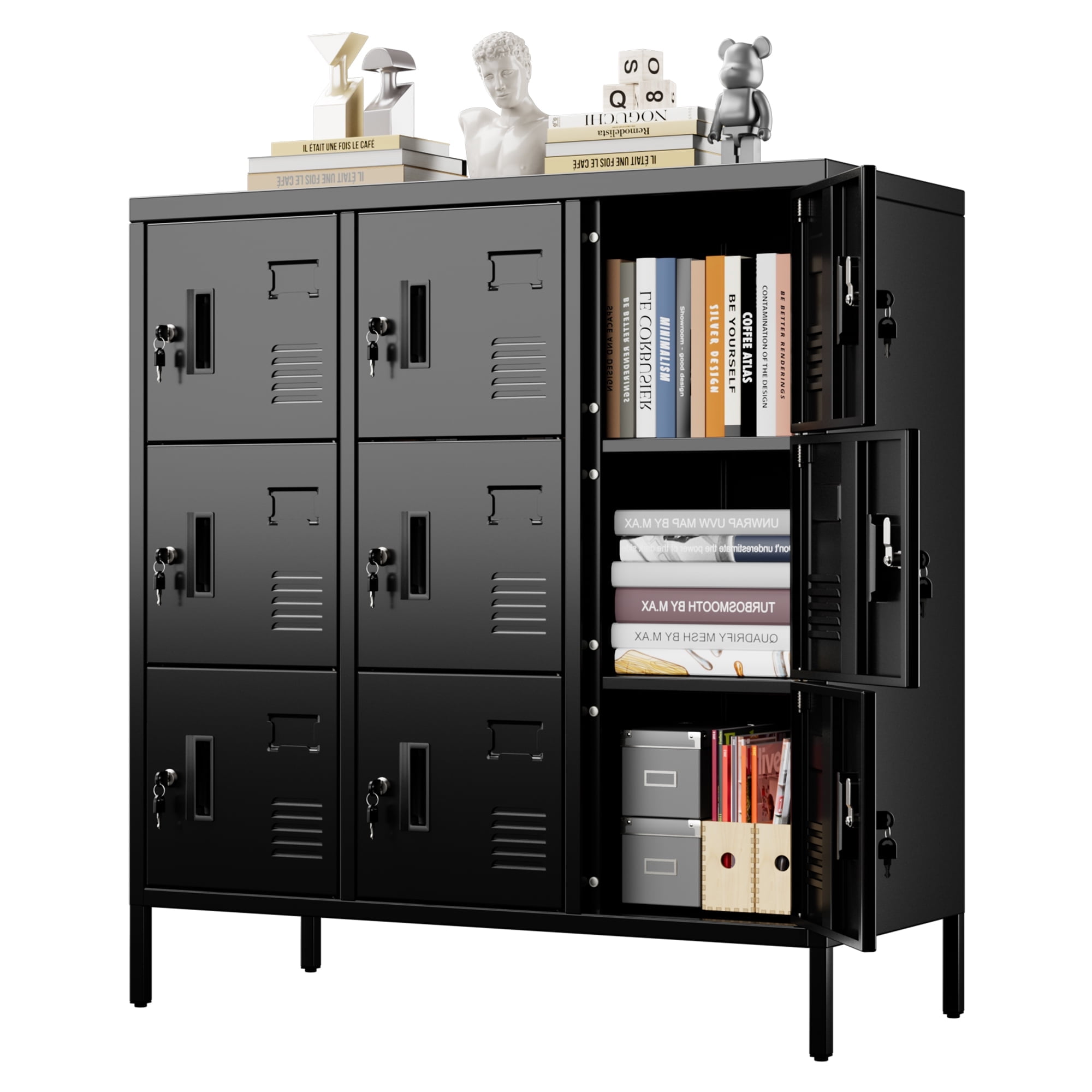 Aobabo 9 Doors Metal Lockers for Employees with Lock and Card Slot ...