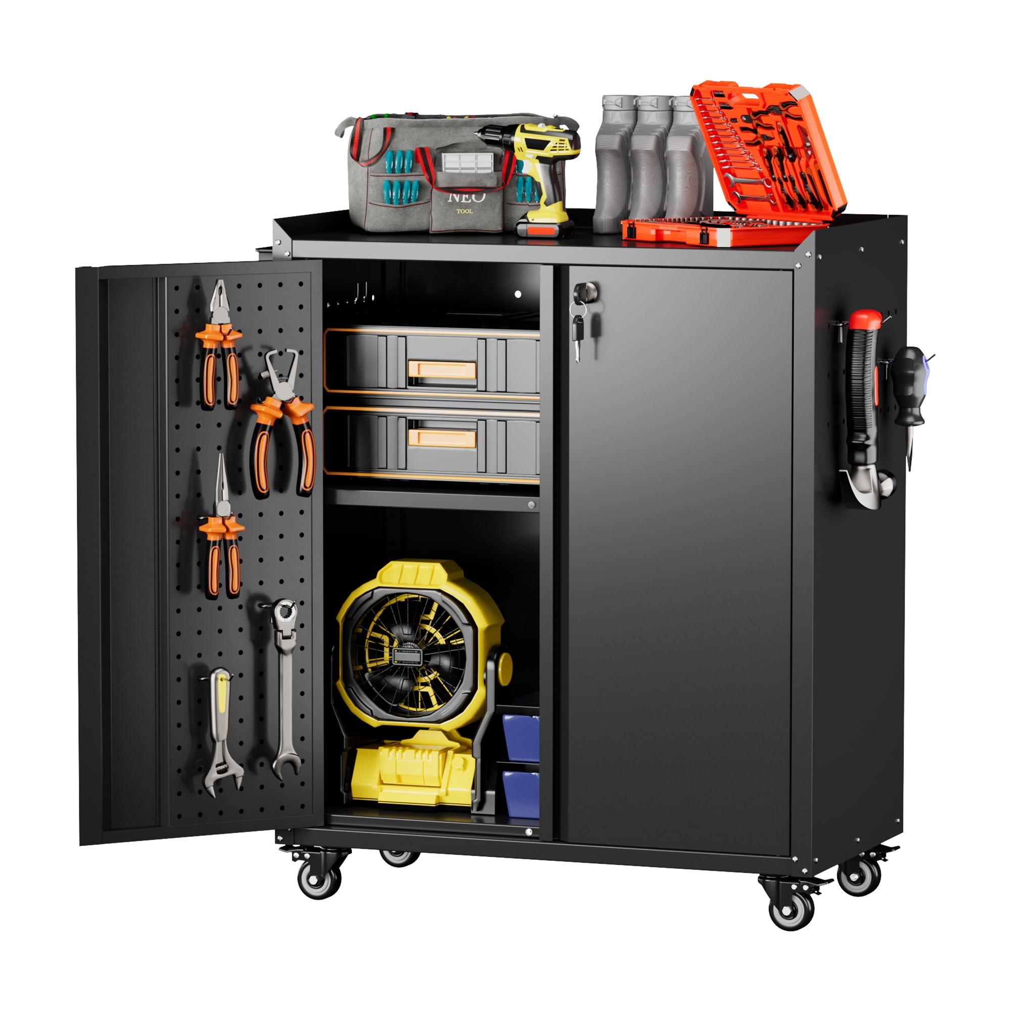 Aobabo Garage Storage Cabinet, Tool Cabinets for Garage, 2 Door Tool ...