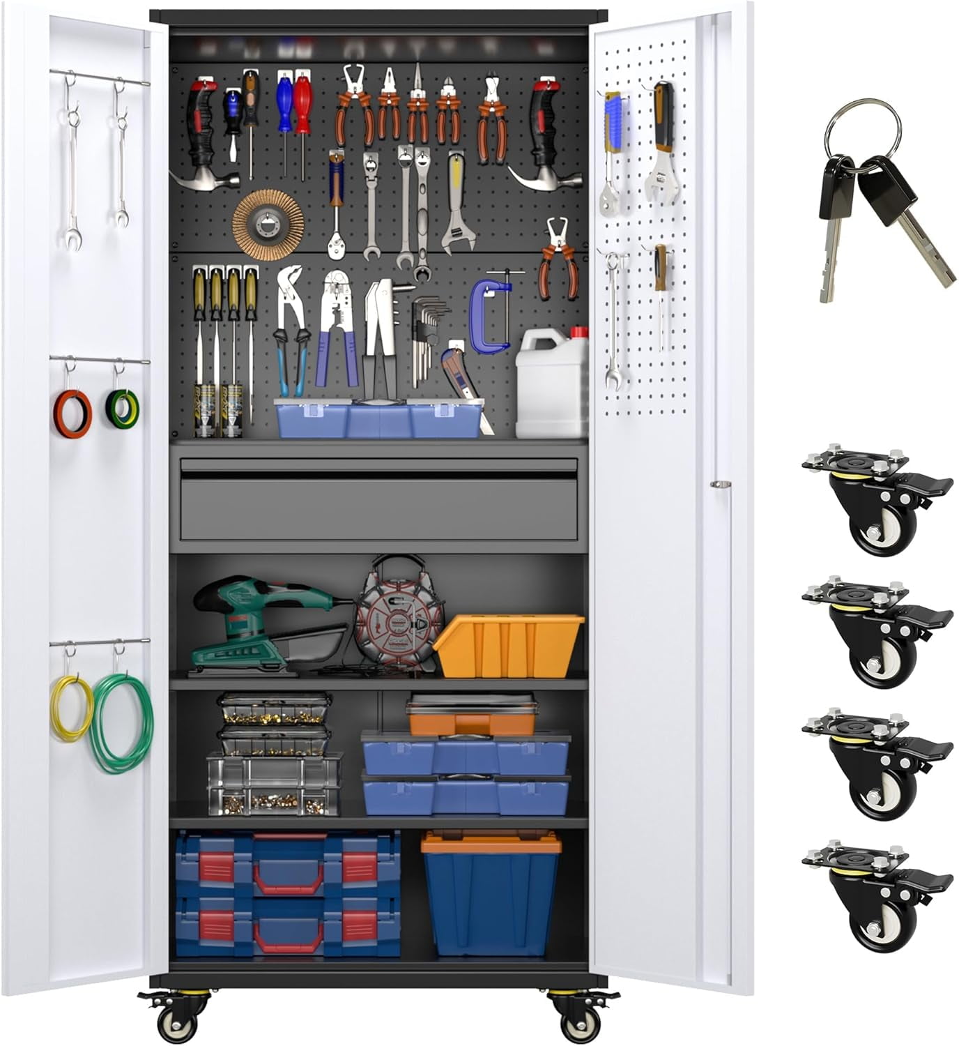 Aobabo Garage Storage Cabinet with Wheels, Metal Tool Storage Cabinet ...