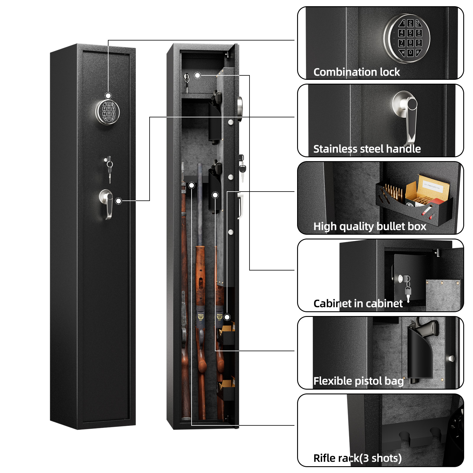 Aobabo Large Rifle Safe, Touch Screen Keypad Long Gun Cabinet, Quick ...