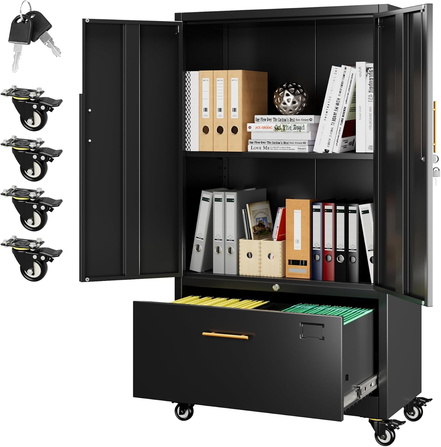 Aobabo Metal 1 Drawer Office File Cabinet with Lock and 2 Doors, Office ...