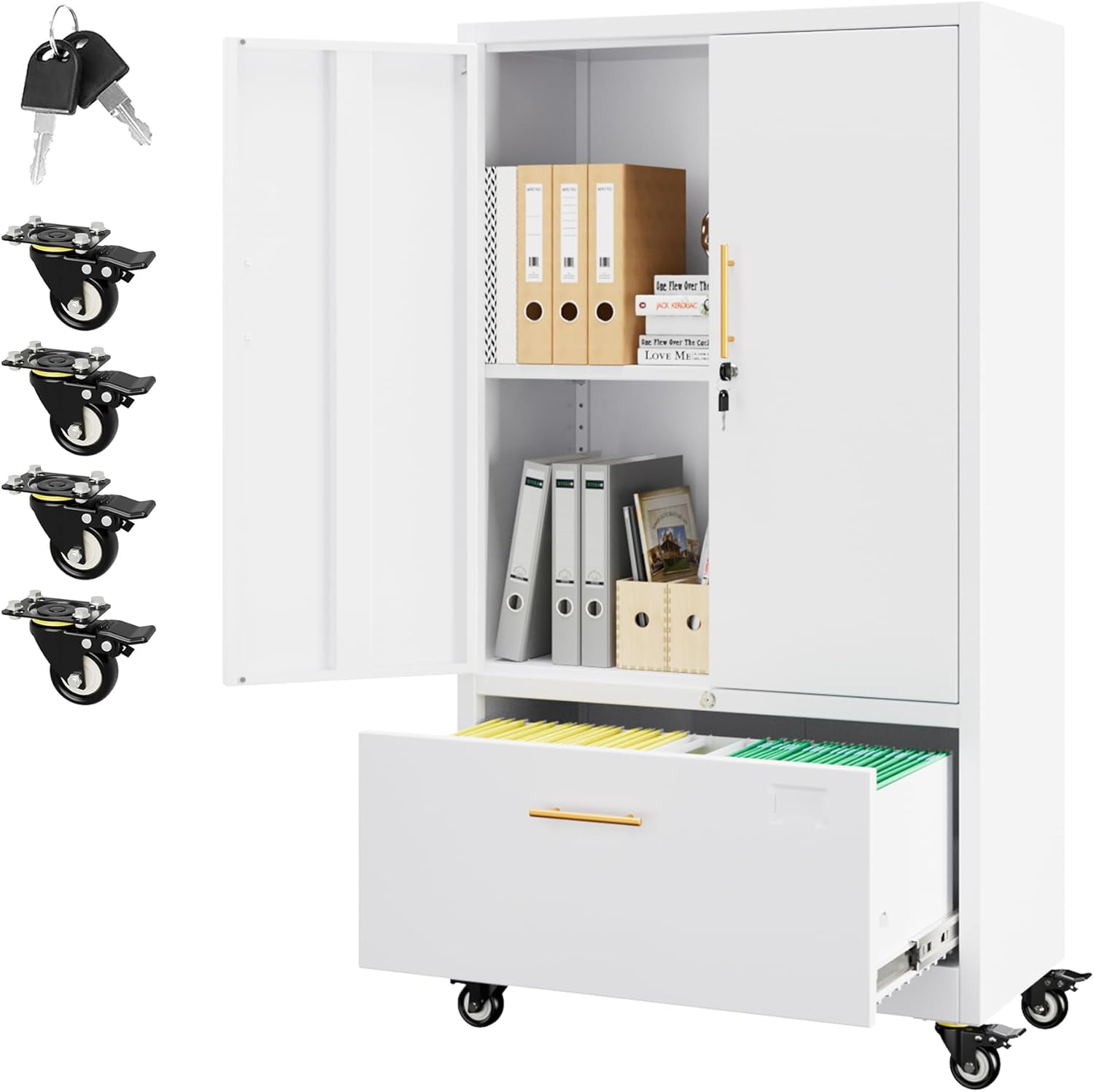 Aobabo Metal 1 Drawer Office File Cabinet with Lock and 2 Doors, Office ...