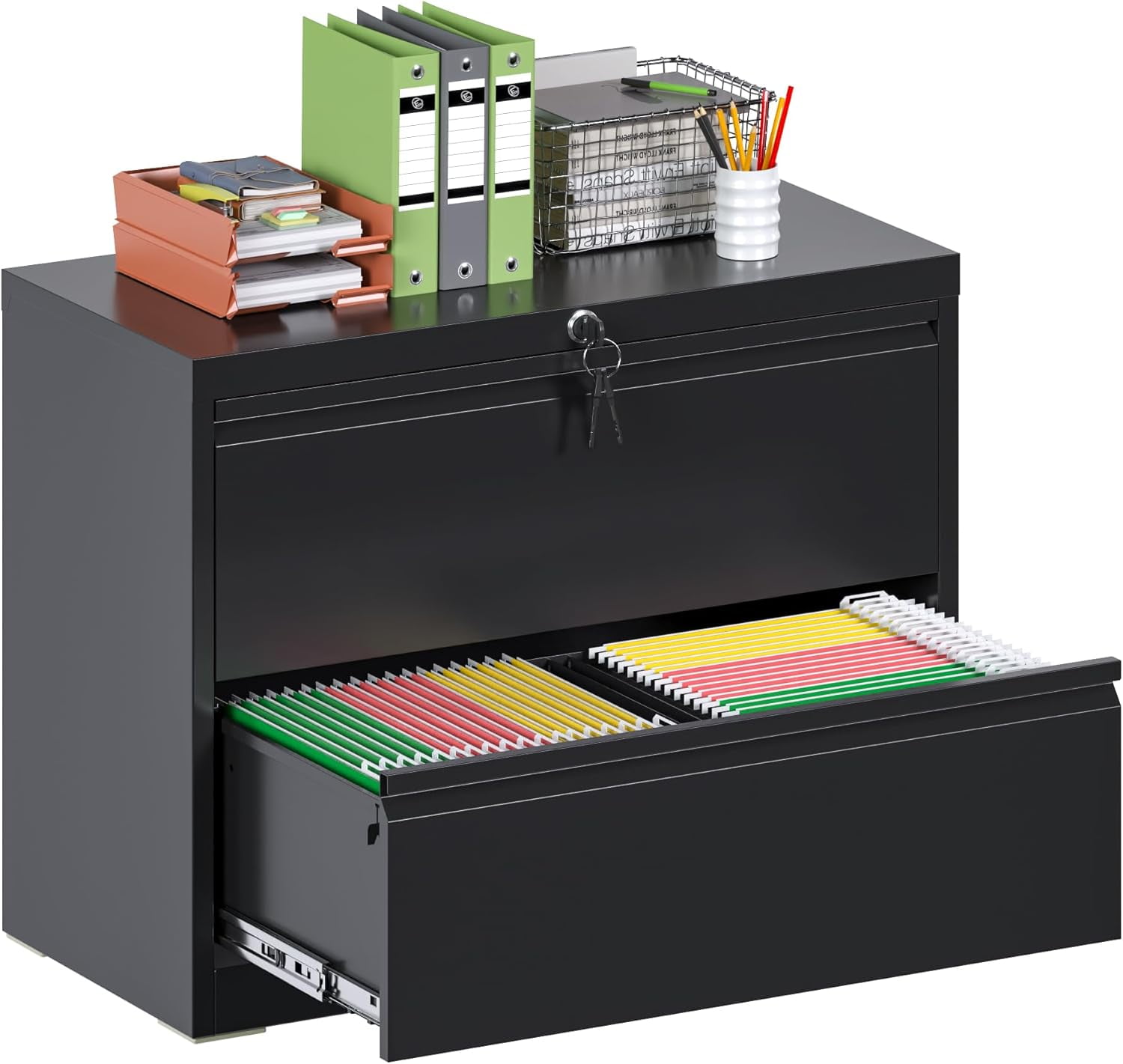 Aobabo Metal 2 Drawer Lateral File Cabinet with Lock, Large Deep Drawer ...