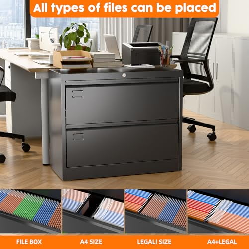 Aobabo Metal 2 Drawer Lateral File Cabinet with Lock, Large Deep Drawer ...