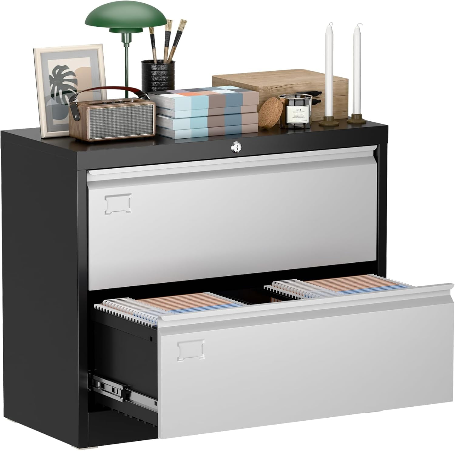 Aobabo Metal 2 Drawer Lateral File Cabinet with Lock, Large Deep Drawer ...