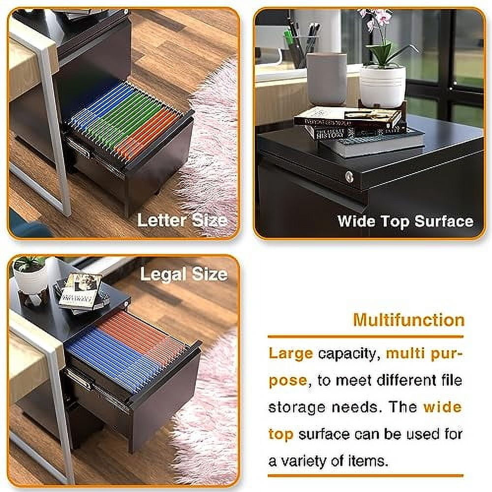 Aobabo Metal 2 Drawer Mobile File Cabinet with Lock, Under Desk Office ...