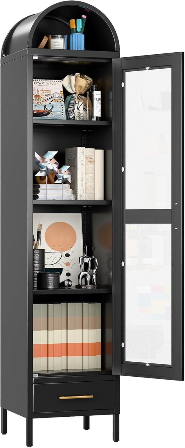 Aobabo Metal Arched Cabinet, Arch Display Bookcase with Glass Door and ...