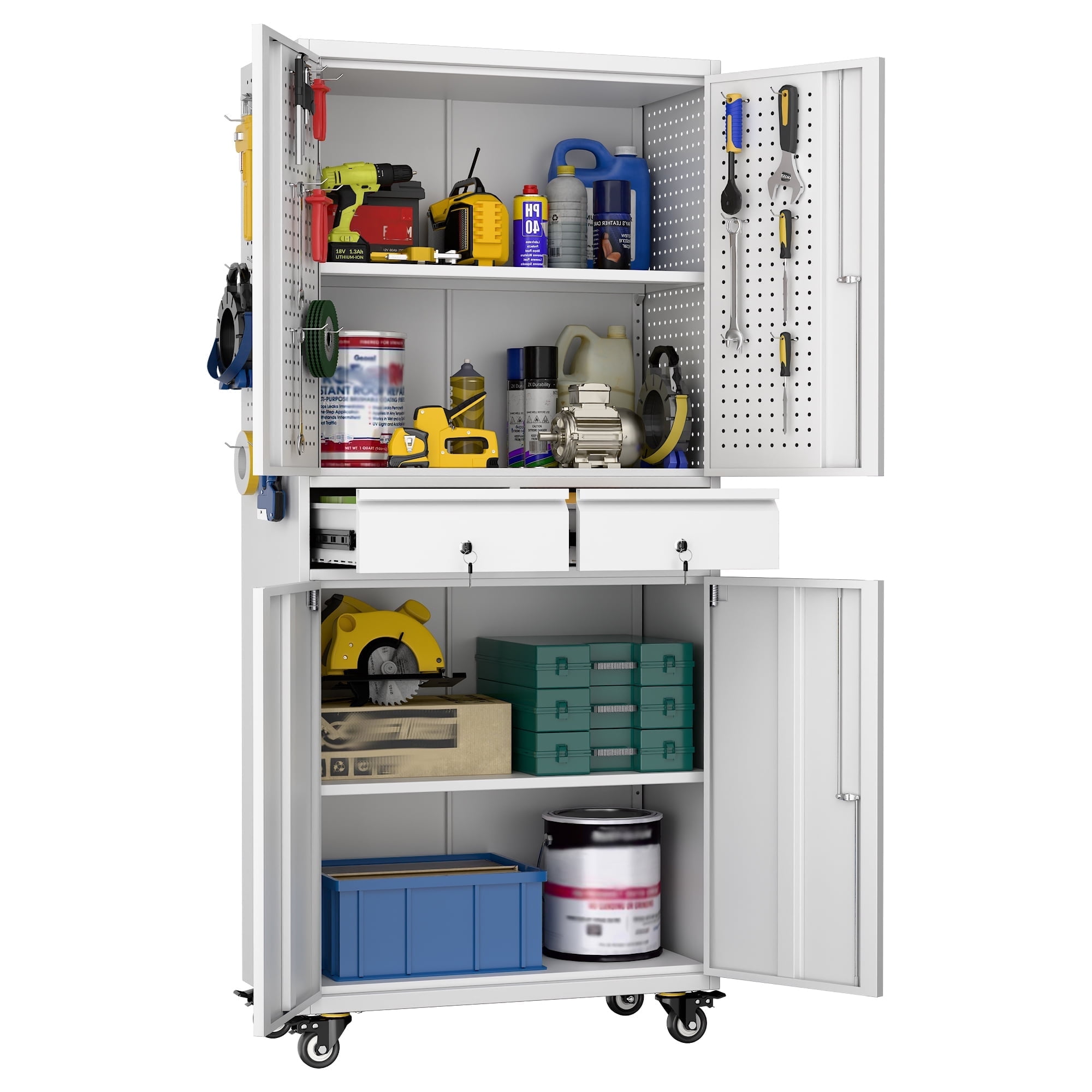 Aobabo Metal Garage Cabinet with Wheels & 2 Drawer,Rolling Storage ...