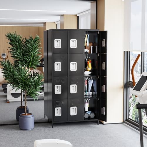 Aobabo Metal Locker for School Office Gym Bedroom, 12 Doors Black Steel ...