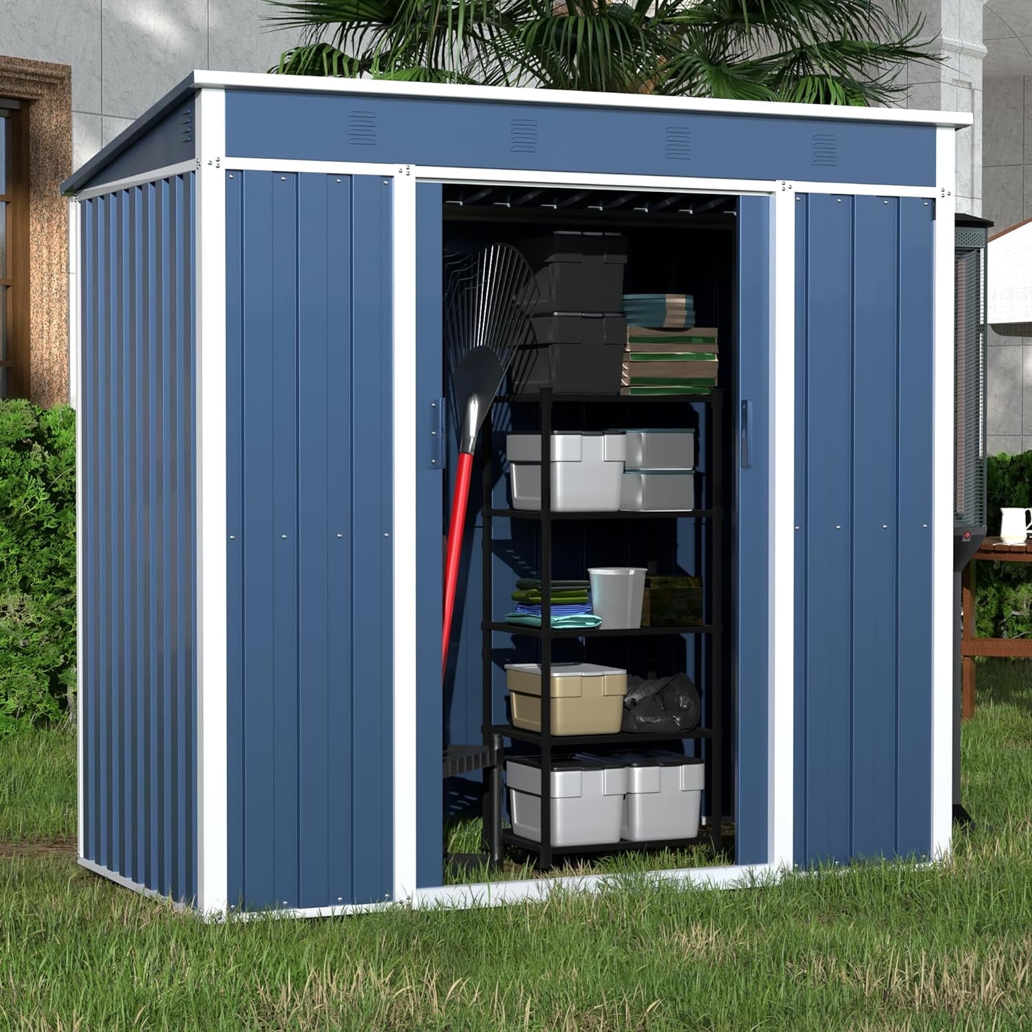 Aobabo Metal Outdoor Storage Shed, 6.3x4.1 FT Steel Utility Tool Shed ...