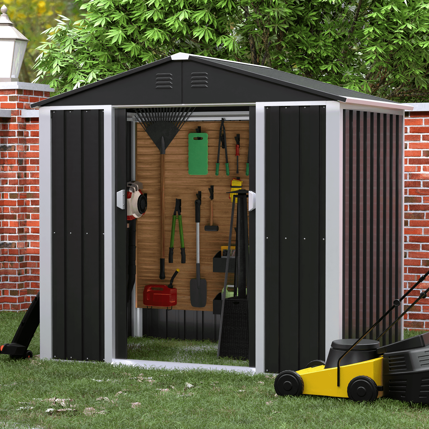 Aobabo Metal Outdoor Storage Shed 6.4FT x 4FT, Steel Utility Tool Shed ...