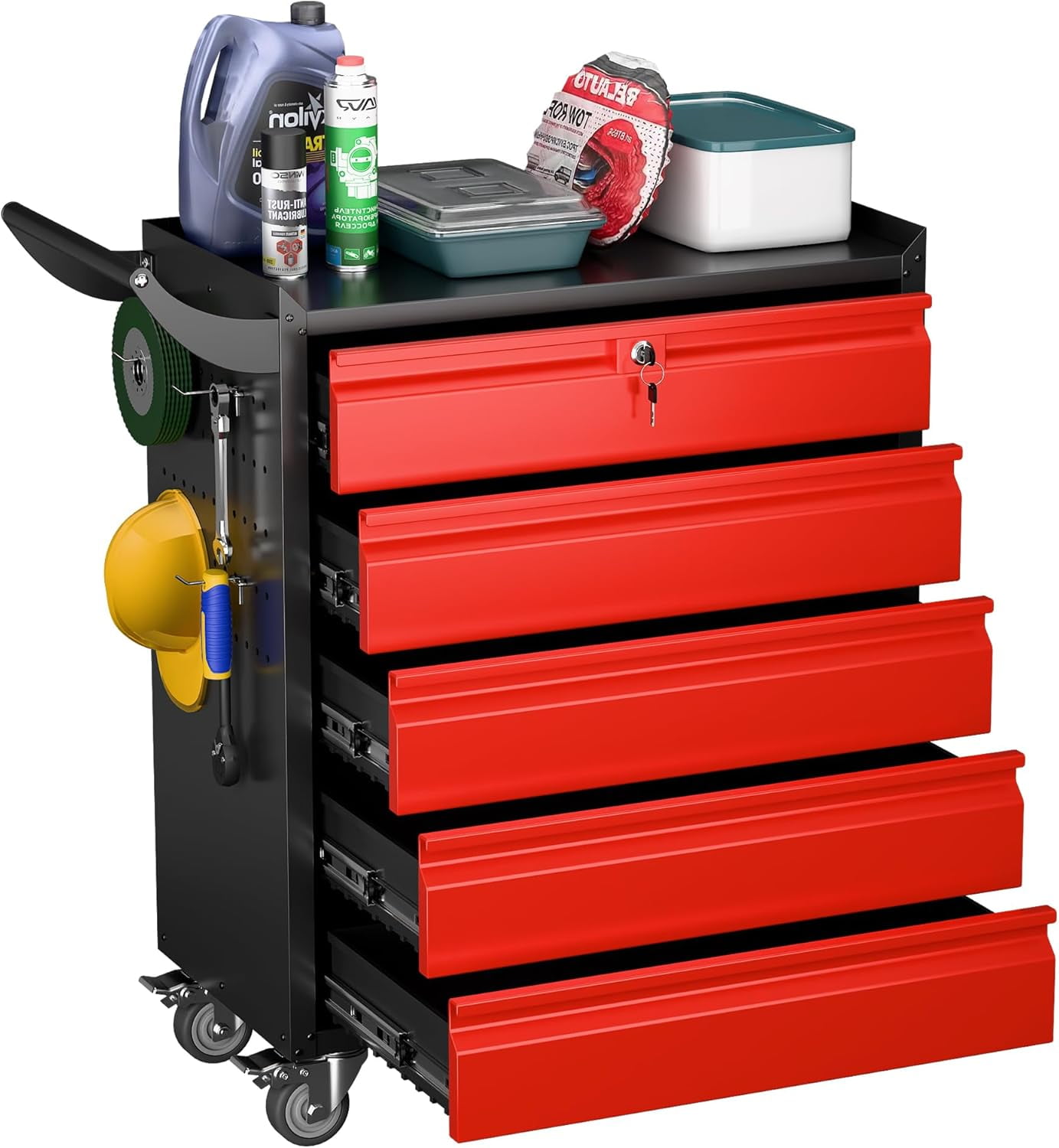 Aobabo Metal Rolling Tool Chest with 5 Drawers and Lock, Tool Storage ...