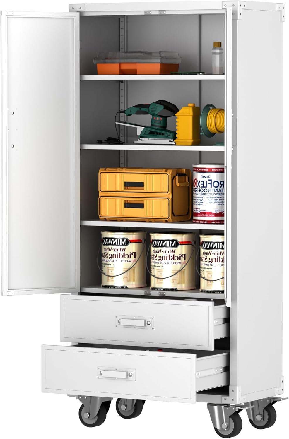 Aobabo Metal Storage Cabinet with 2 Large Drawer, Lockable Steel ...