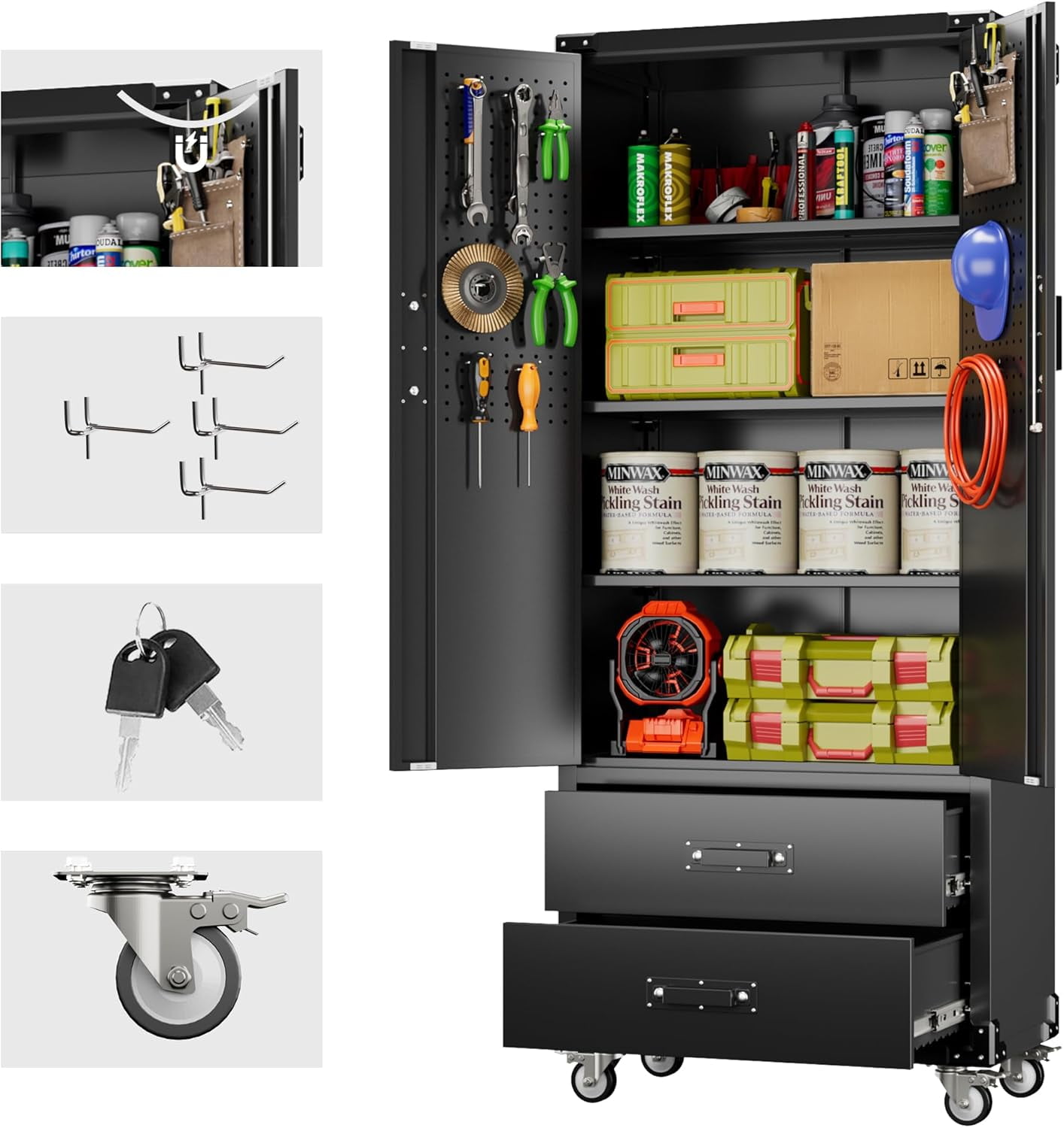 Aobabo Metal Storage Cabinet with 2 Large Drawer, Lockable Steel ...