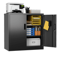 "WORKPRO Black Small Industrial Metal Storage Cabinet with Doors ...