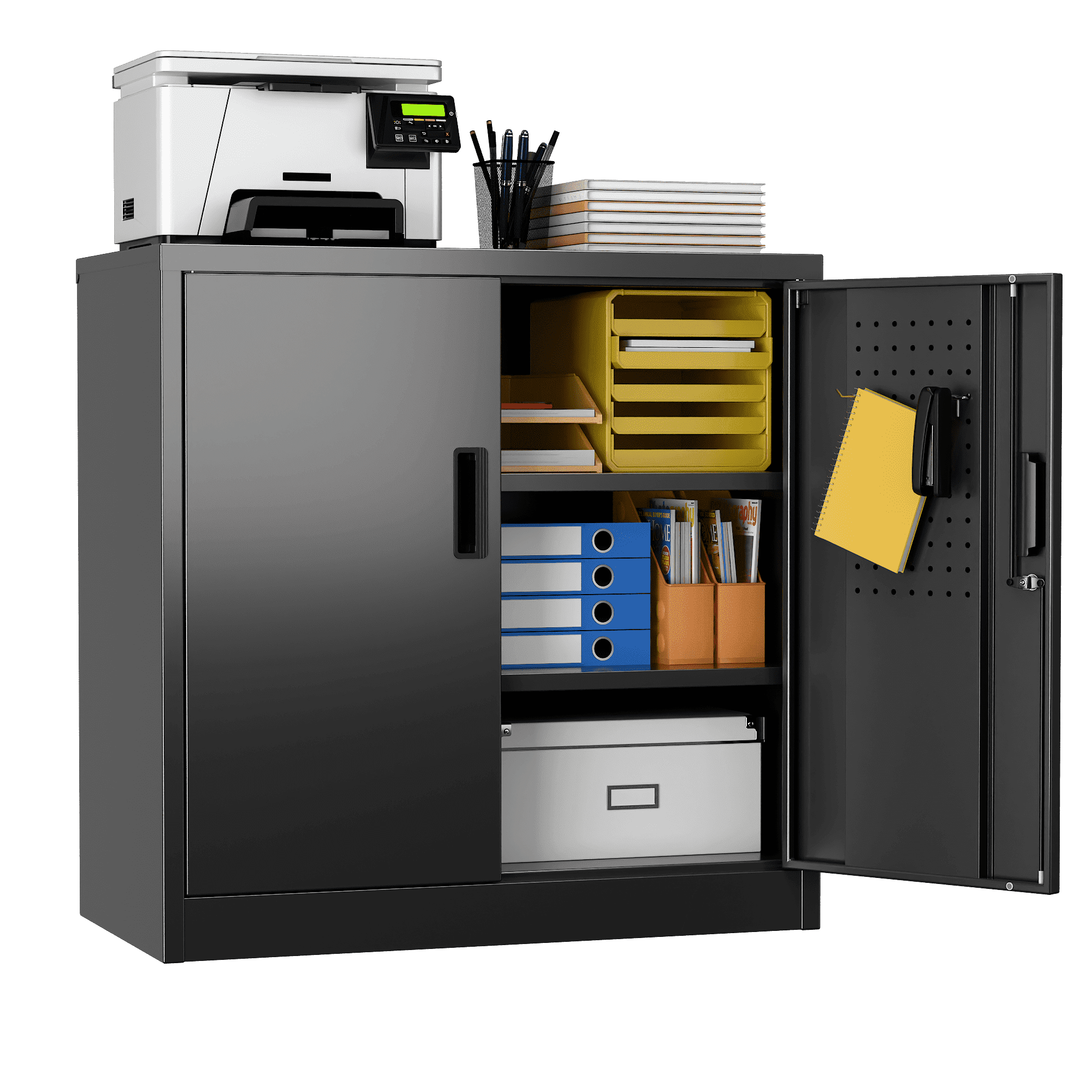 Aobabo Metal Storage Cabinet with Lock & Pegboard,Garage Storage ...