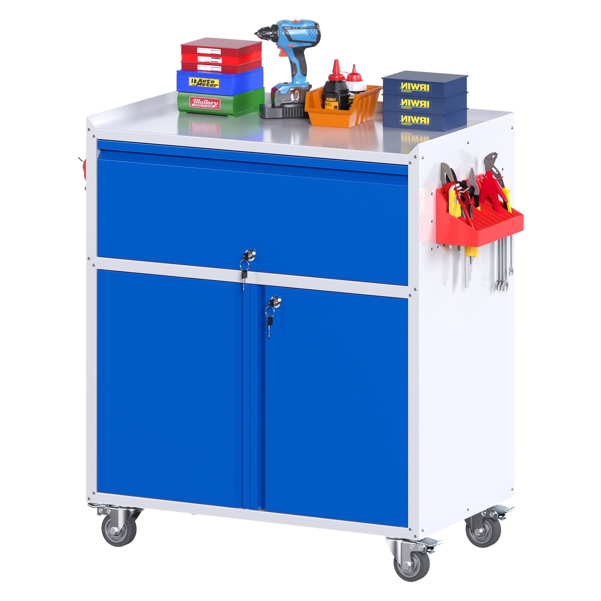 Aobabo Metal Storage Cabinet on Wheels with 1 Drawer, Rolling Steel ...